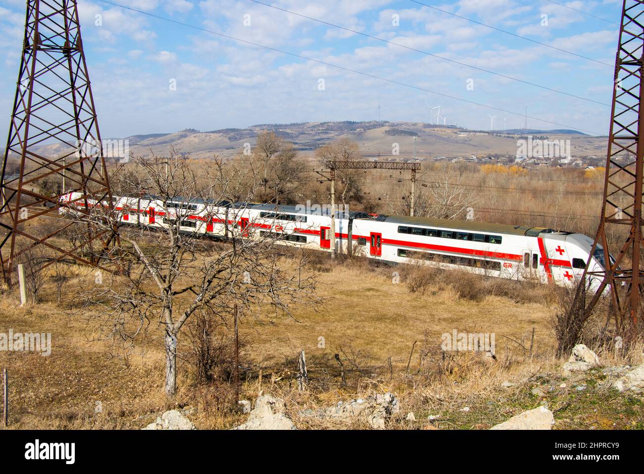 Georgian train in Gori, red and white train, travel Stock Photo - Alamy