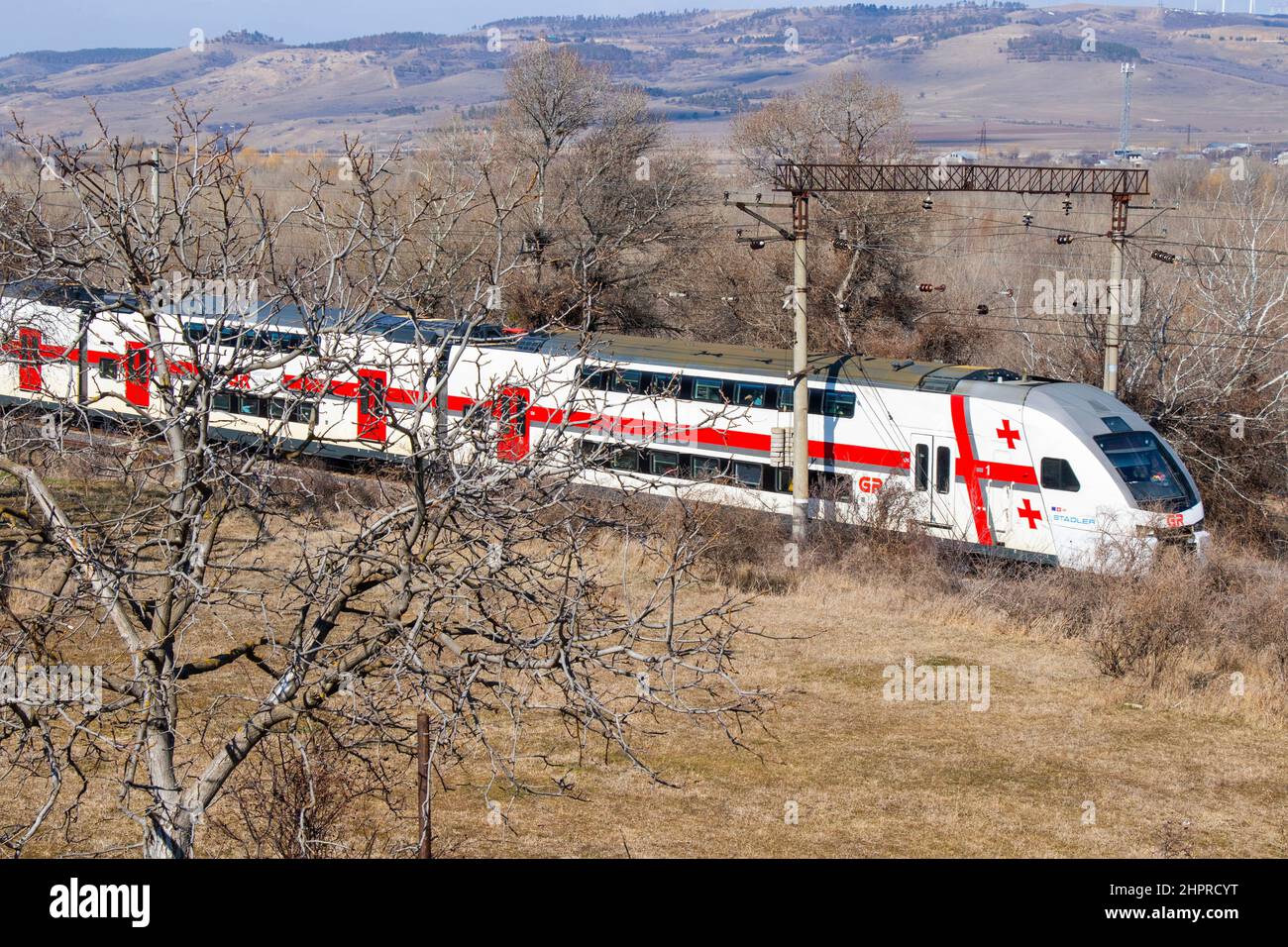 Georgian train in Gori, red and white train, travel Stock Photo - Alamy
