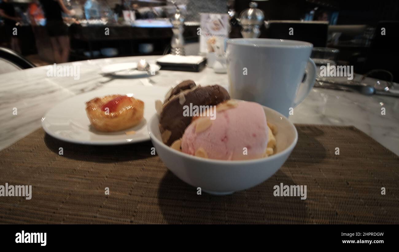 Pastry Ice Cream and Coffee at a Lunch Cafe Stock Photo - Alamy