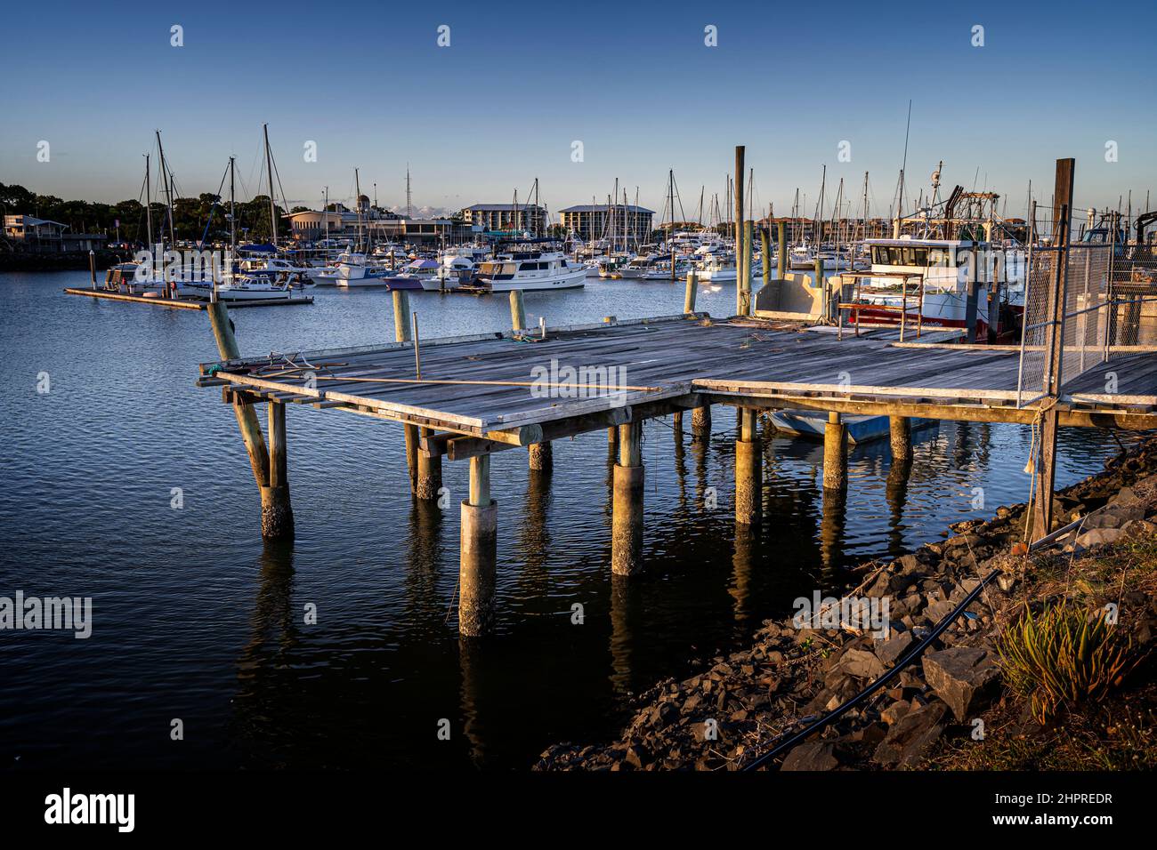 Old wooden wharf, Urangan Boat Harbour, Hervey Bay Queensland Australia ...