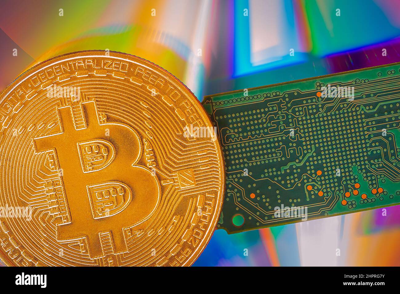 Bitcoin coin on a CD - DVD, background for design Stock Photo - Alamy