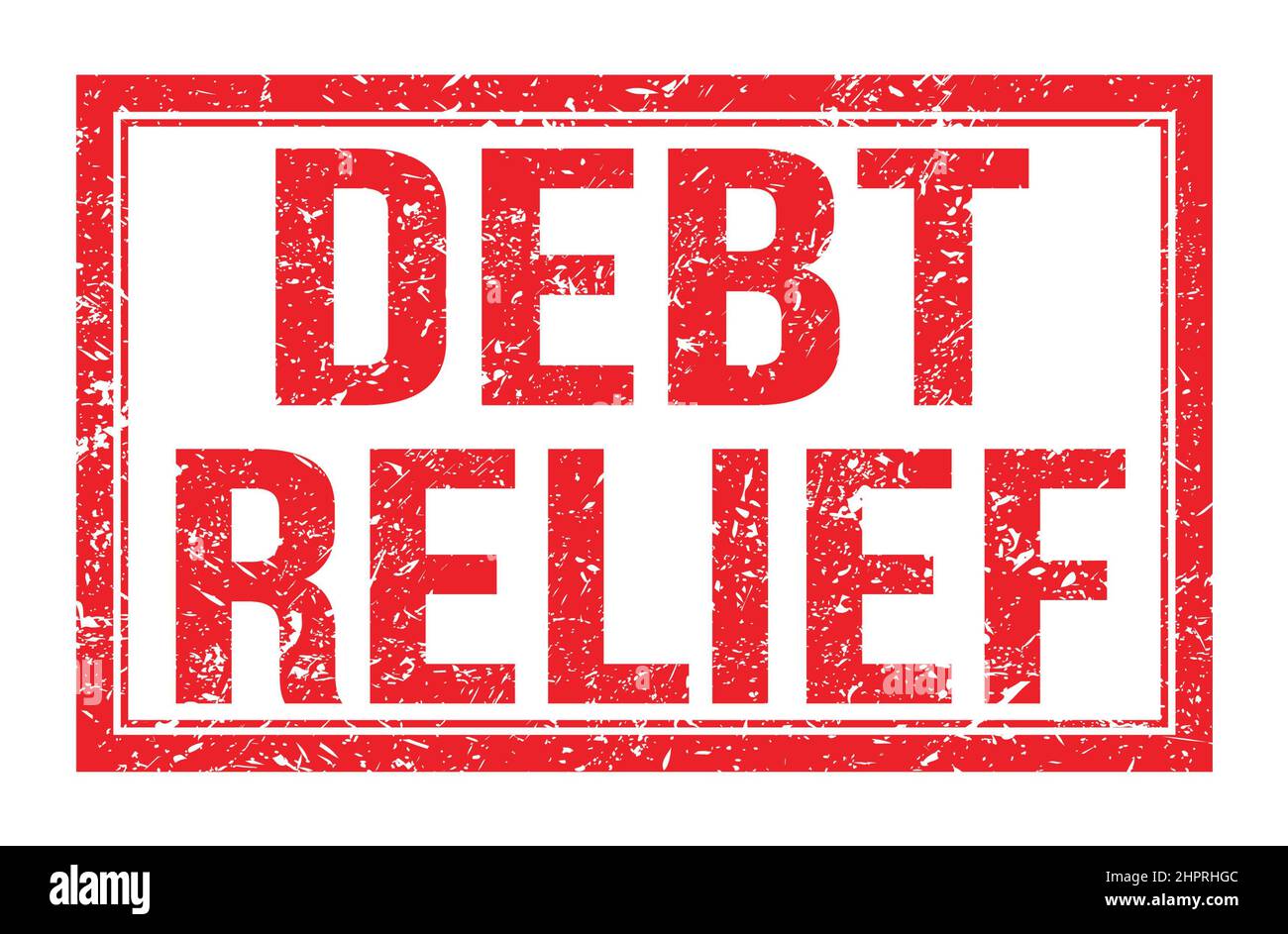 DEBT RELIEF, words written on red rectangle stamp sign Stock Photo - Alamy