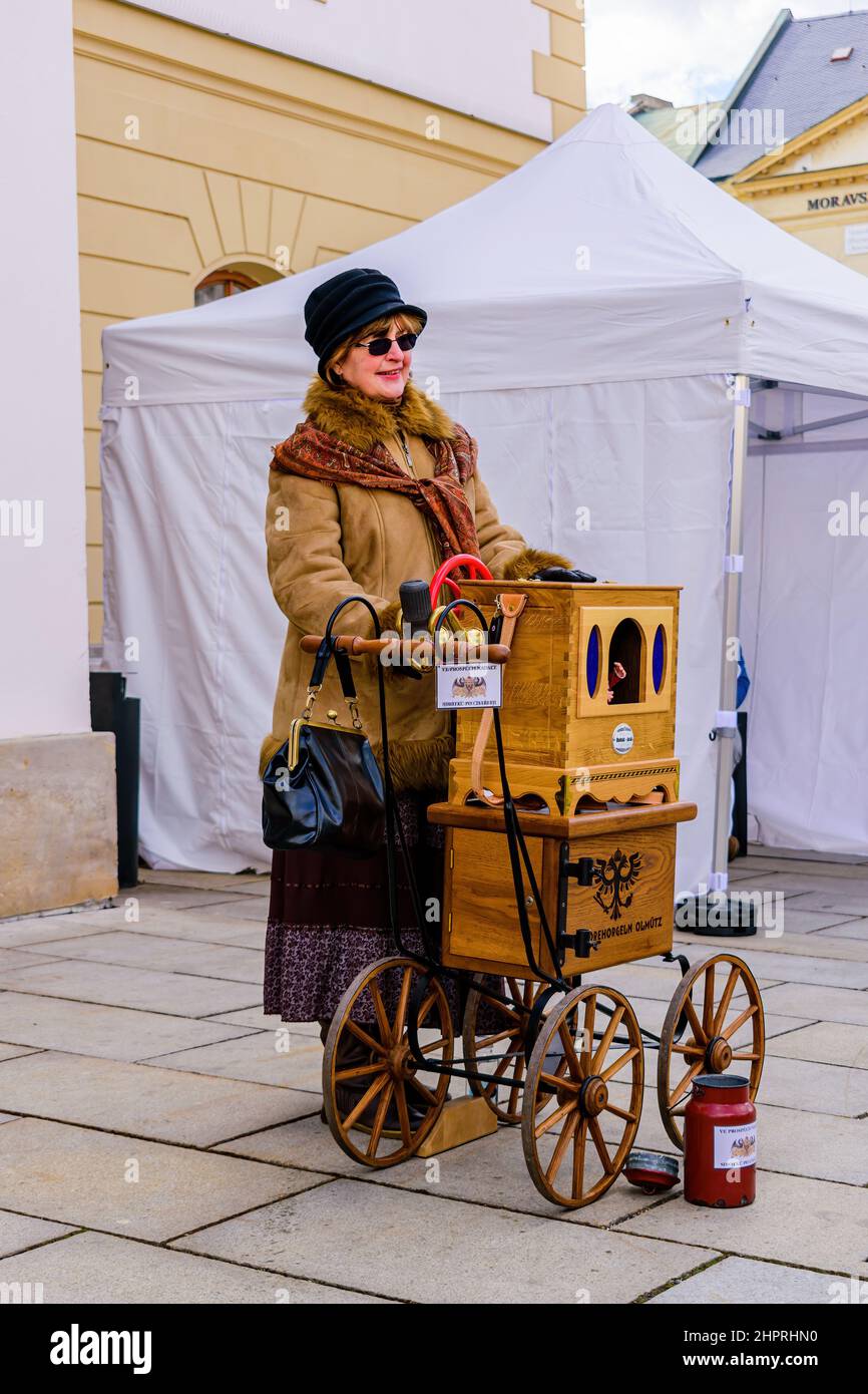 women playing the barrel organ at the carnival in Olomouc Stock Photo ...