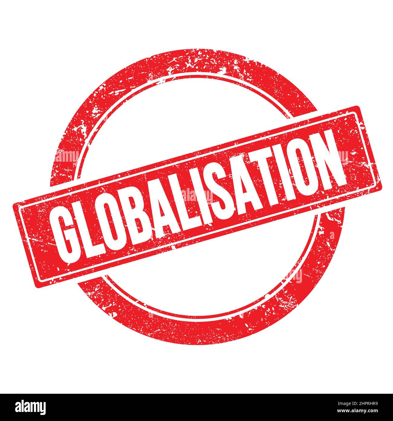 GLOBALISATION text on red grungy round vintage stamp Stock Photo - Alamy