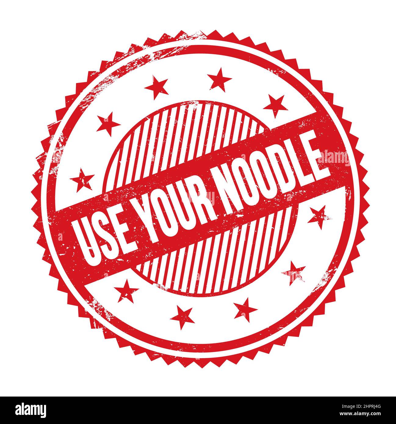USE YOUR NOODLE text written on red grungy zig zag borders round stamp ...