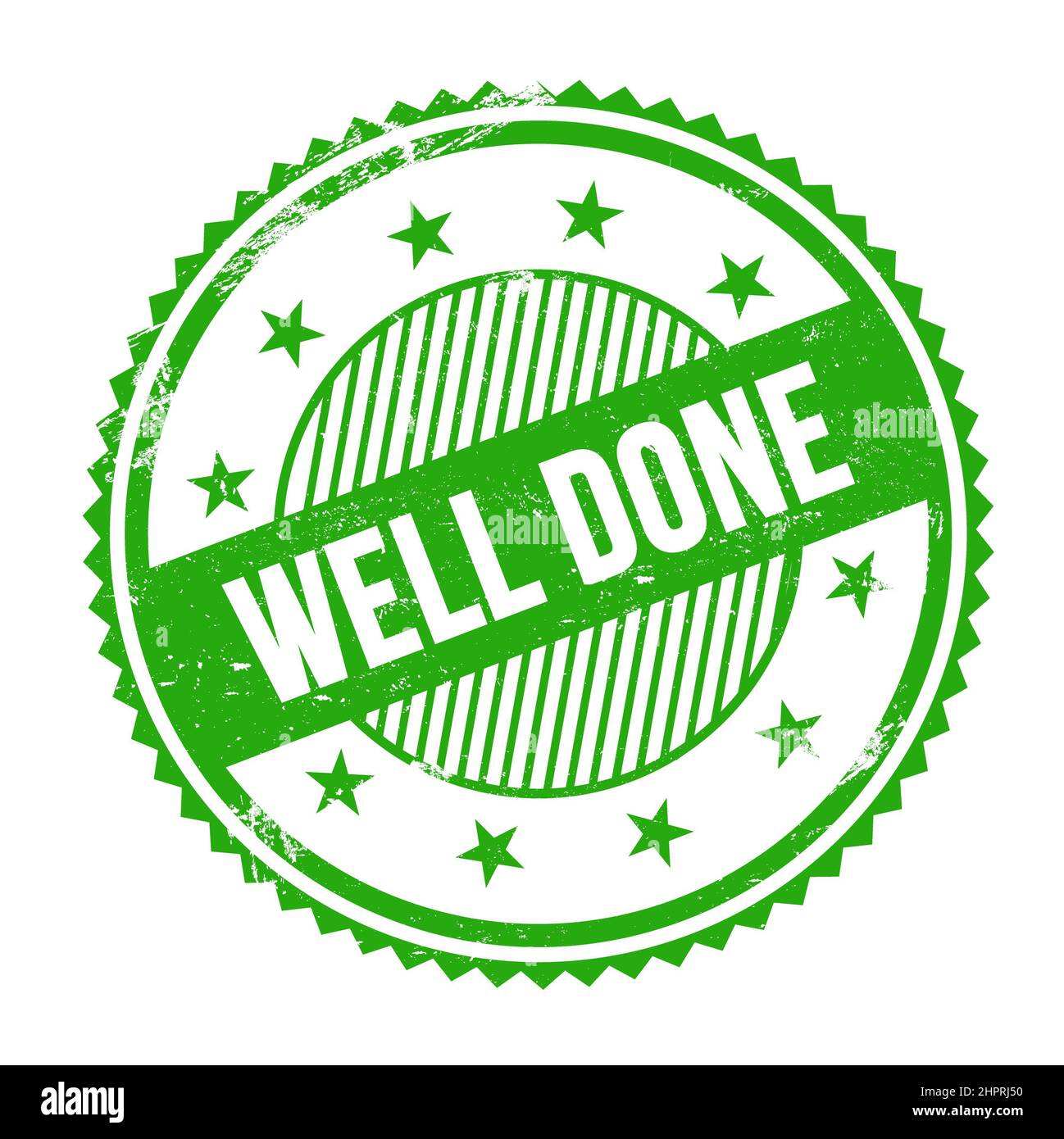 WELL DONE text written on green grungy zig zag borders round stamp ...