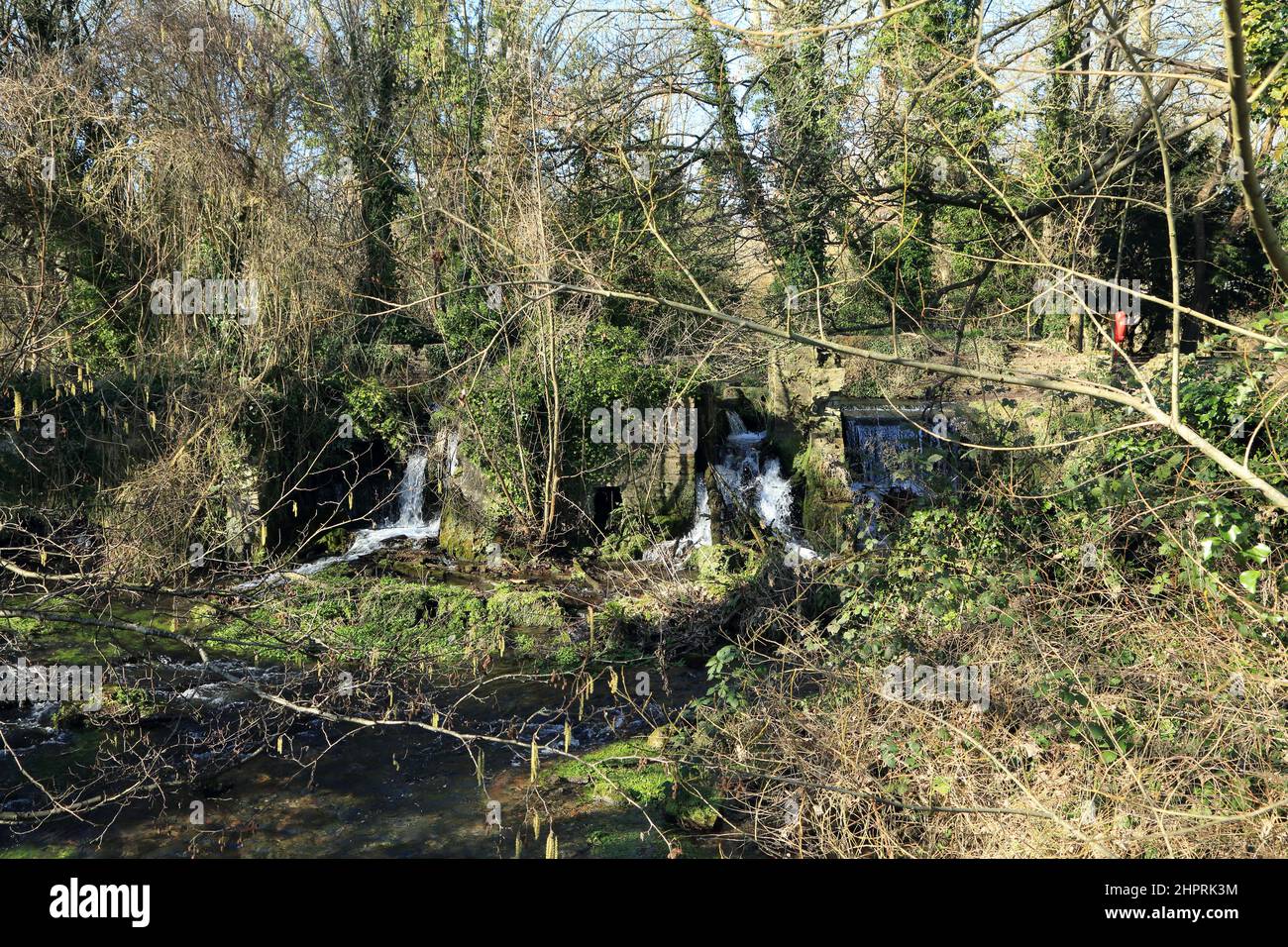 Waterfalls through old mills on the River Dour from near Minnis Lane ...