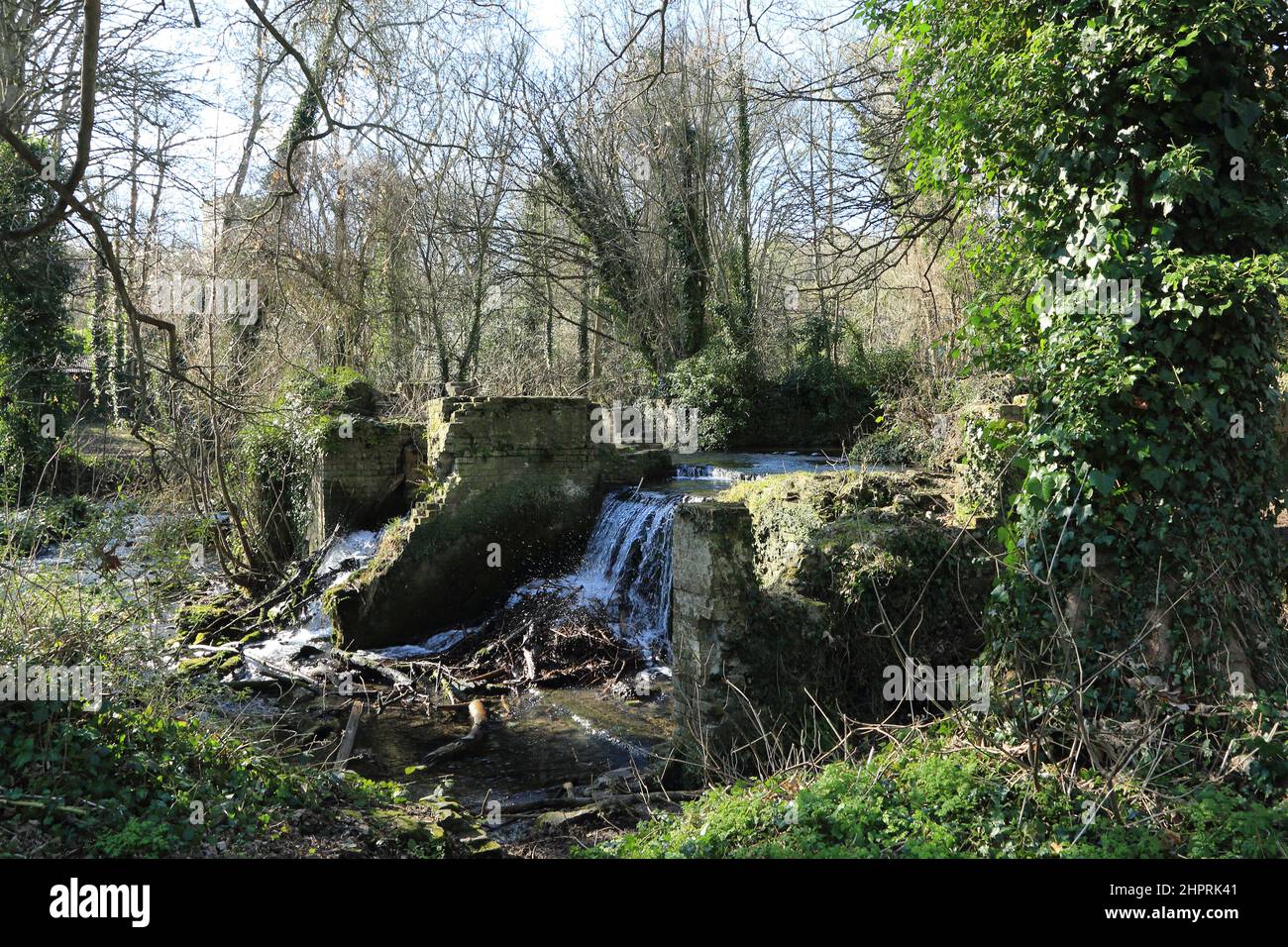 Waterfalls through old mills on the River Dour from near Minnis Lane ...