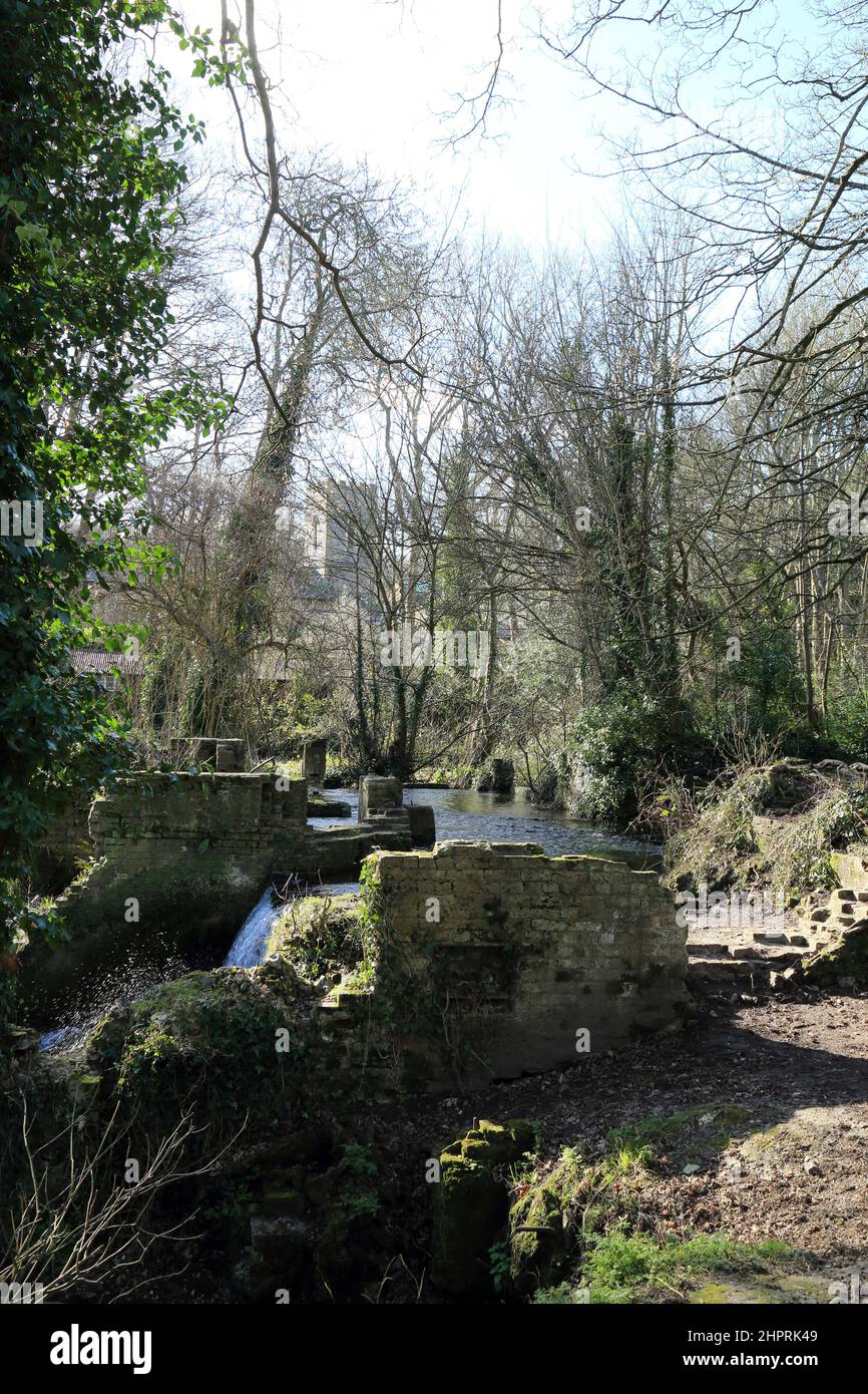 Waterfalls through old mills on the River Dour from near Minnis Lane ...