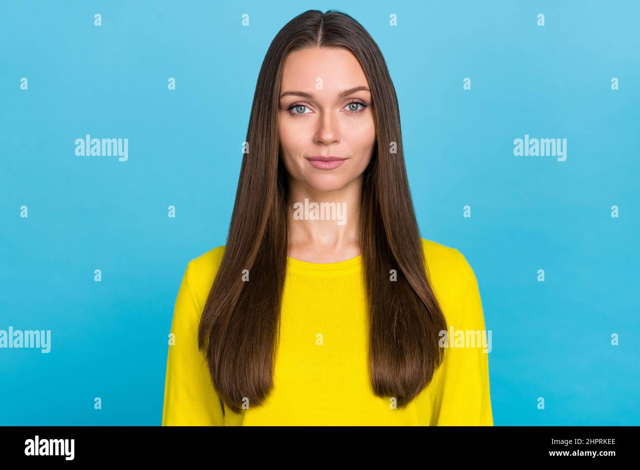 Photo Of Nice Millennial Brunette Lady Wear Yellow Sweater Isolated On