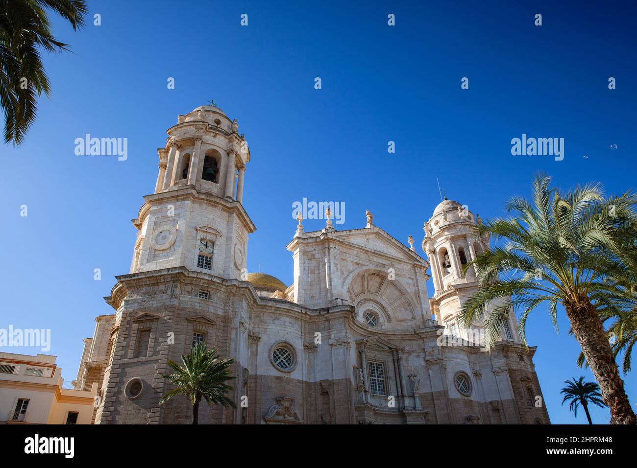 Bottom view on Cadiz Cathedral. It is a Roman Catholic church in Cadiz ...