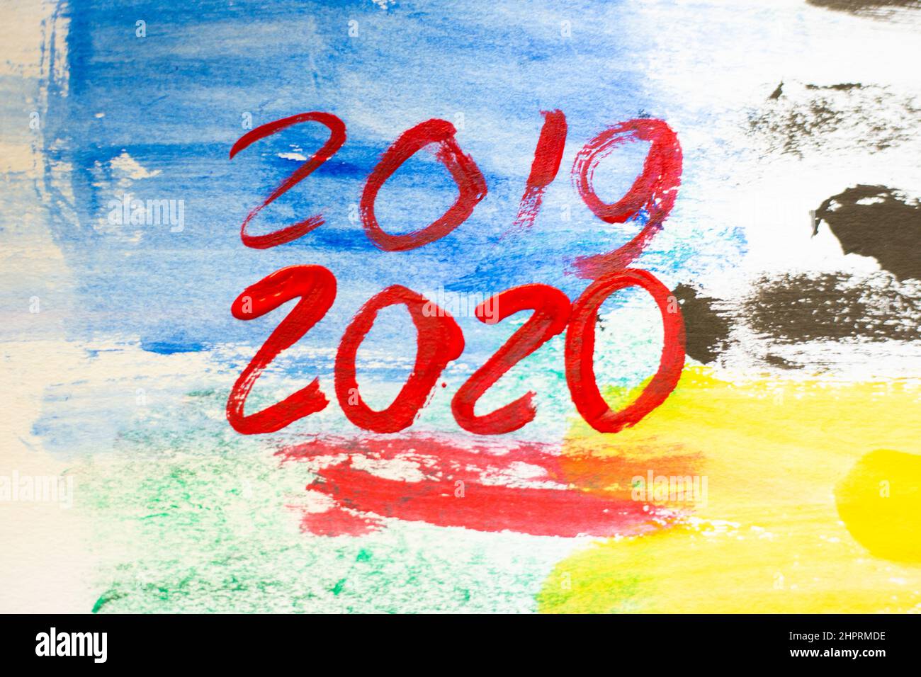 2020 new year watercolor hand paint on craft white paper art drawing ...
