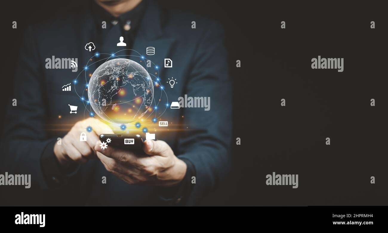 Businessmen use Internet connection technology and digital marketing ...