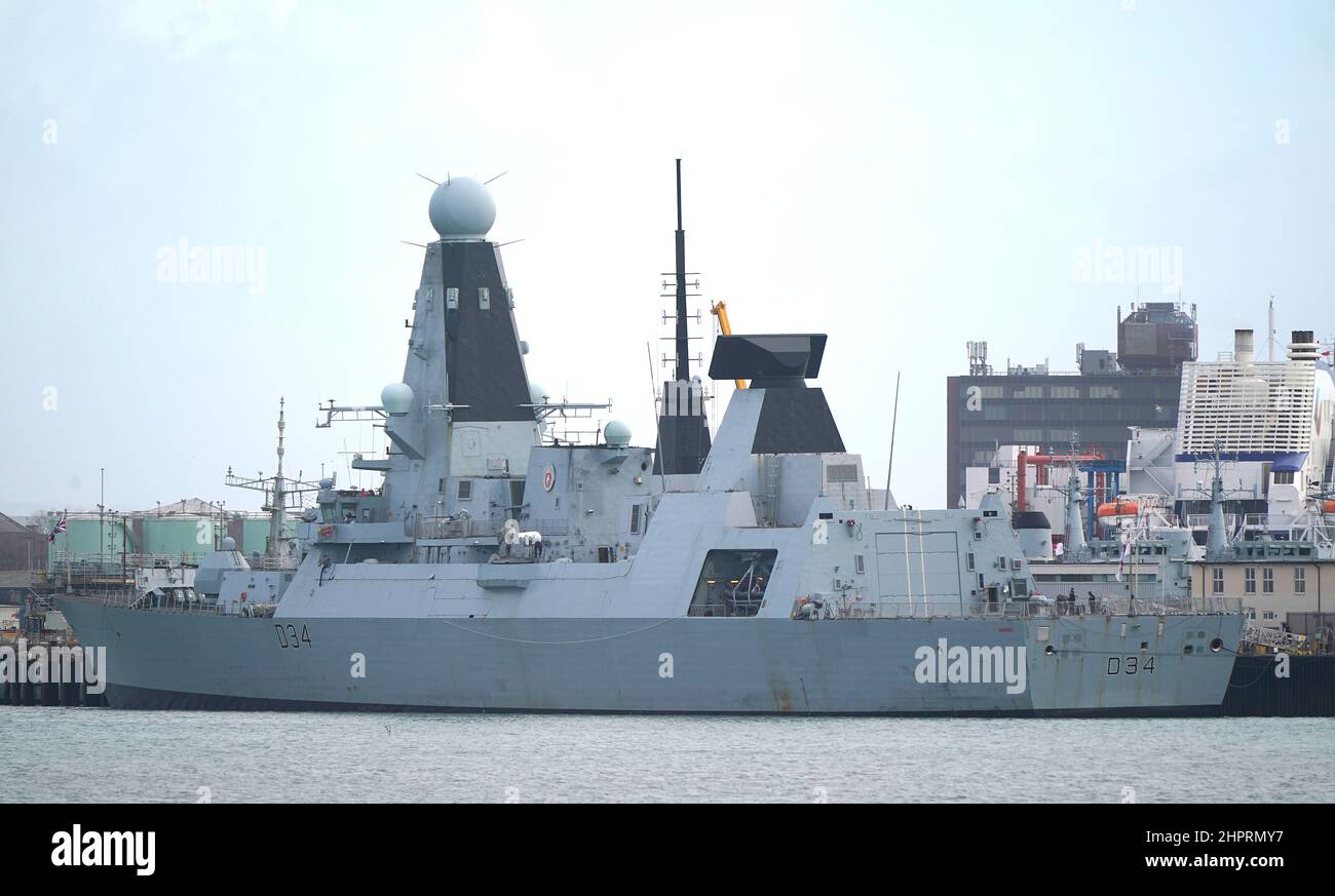 The Royal Navy Type 45 destroyer HMS Diamond at Portsmouth Naval Base ...