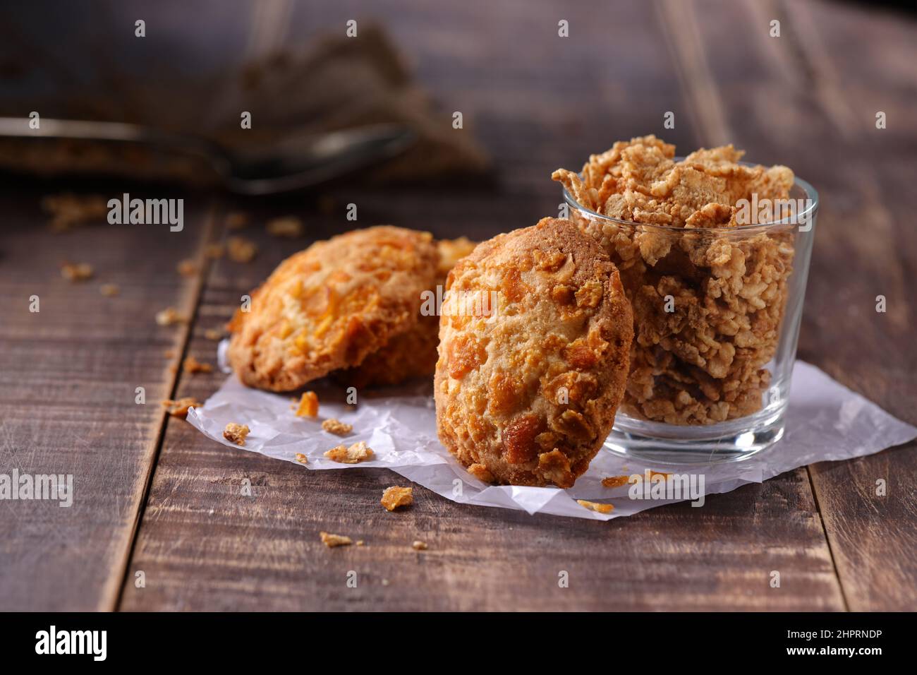 Corn Flakes Cookies, home made biscuits arranged beautifully Stock ...