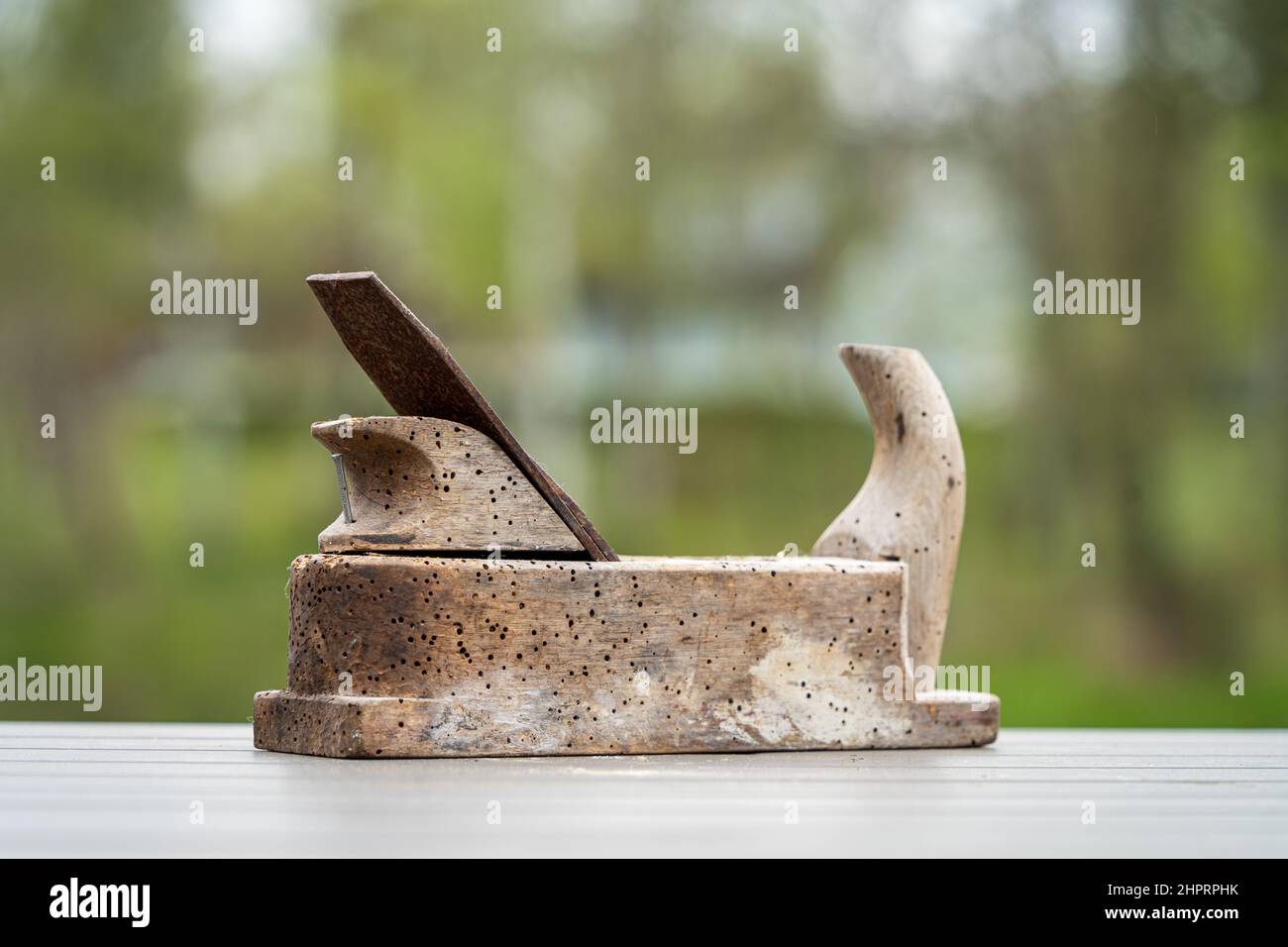 Photo of an old wooden planer for wood processing Stock Photo - Alamy