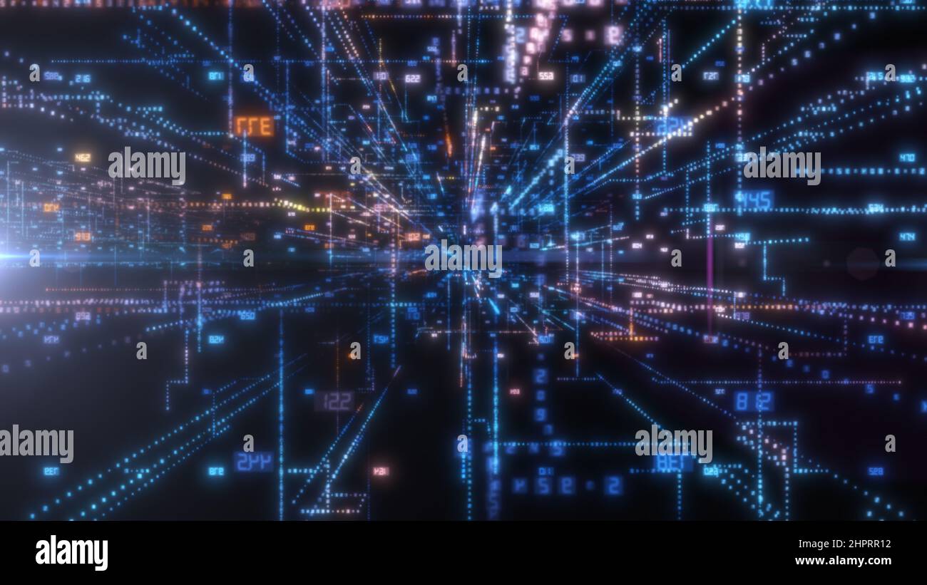 Luminous elements with numbers. The concept of the modern digital world ...