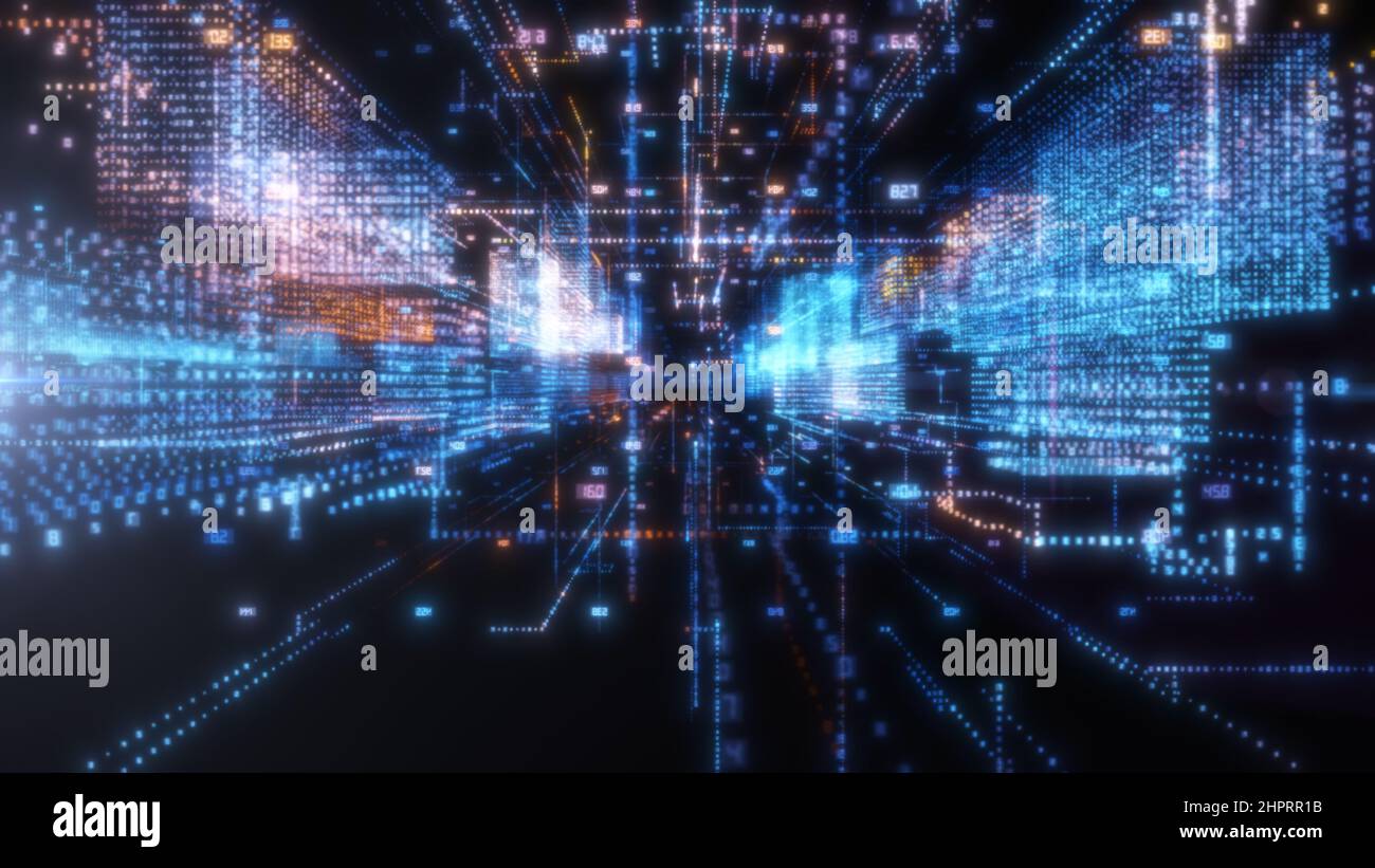 Abstract hologram 3D city with digital buildings Stock Photo - Alamy