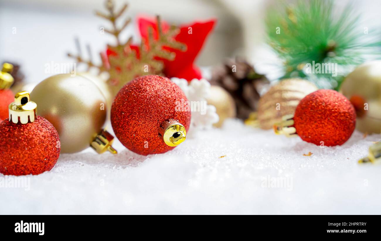 Christmas of winter - Christmas balls with ribbon on snow, Winter ...