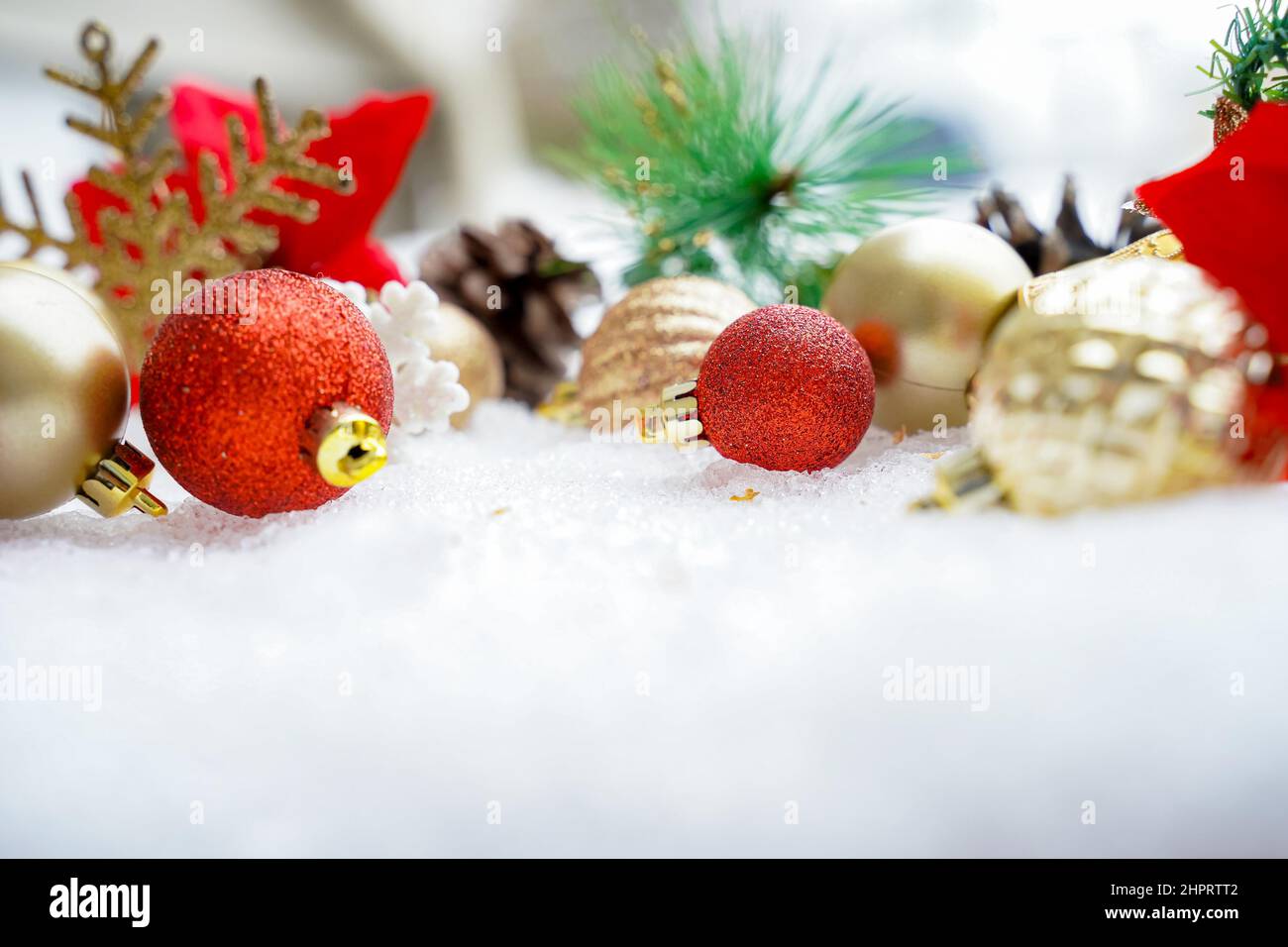 Christmas of winter - Christmas balls with ribbon on snow, Winter ...