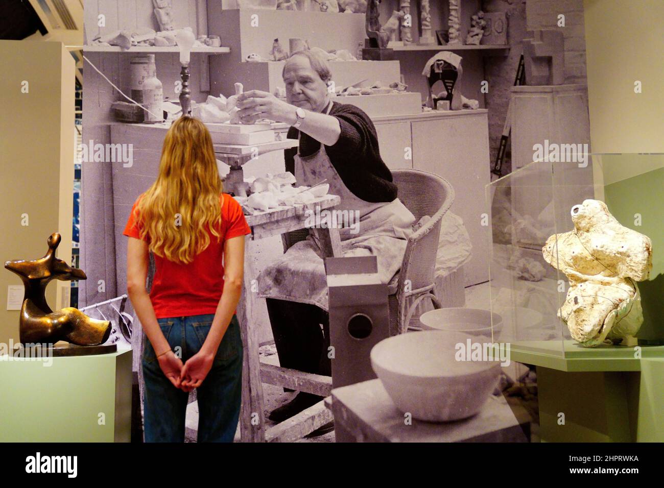 A gallery assistant poses by sculptures by Henri Matisse during a ...