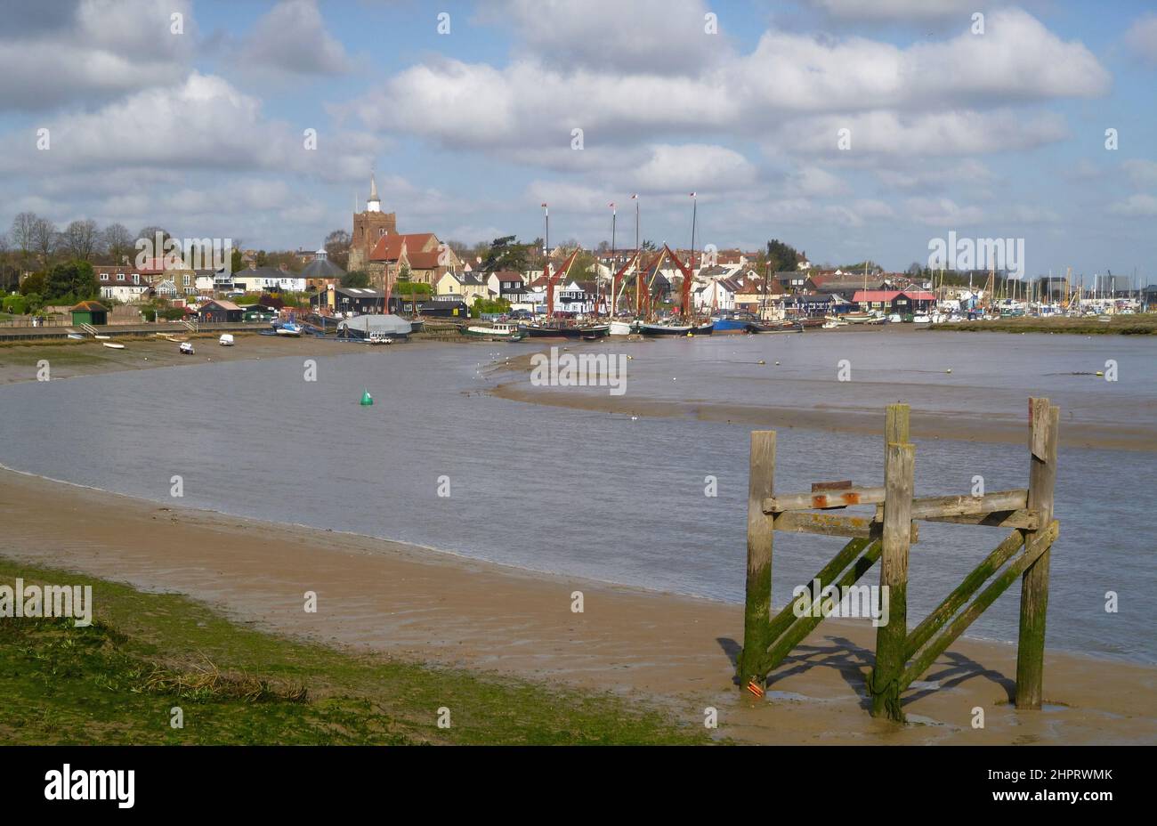 A scenic view across the river of the historic town of Maldon in Essex ...