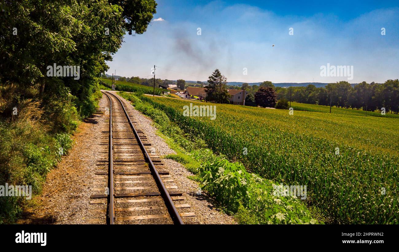A Lonely Train Track in the Middle of Farmlands Waiting for a Train to ...