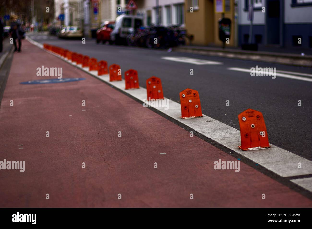 Cycleway markings on street Stock Photo - Alamy