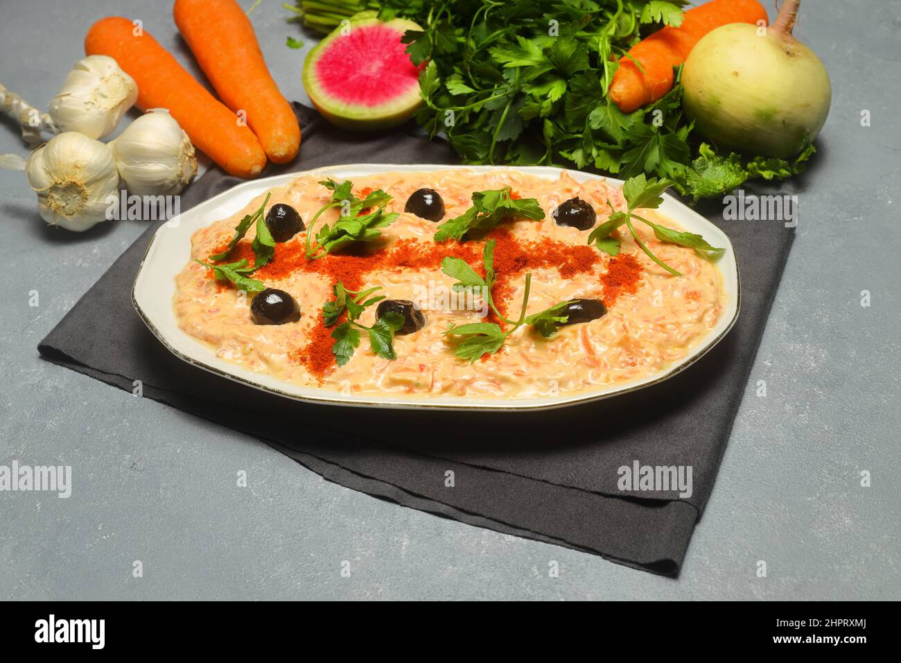 Carrot Tarator in Ceramic Plate. Traditional Appetizer. Ready to Eat ...