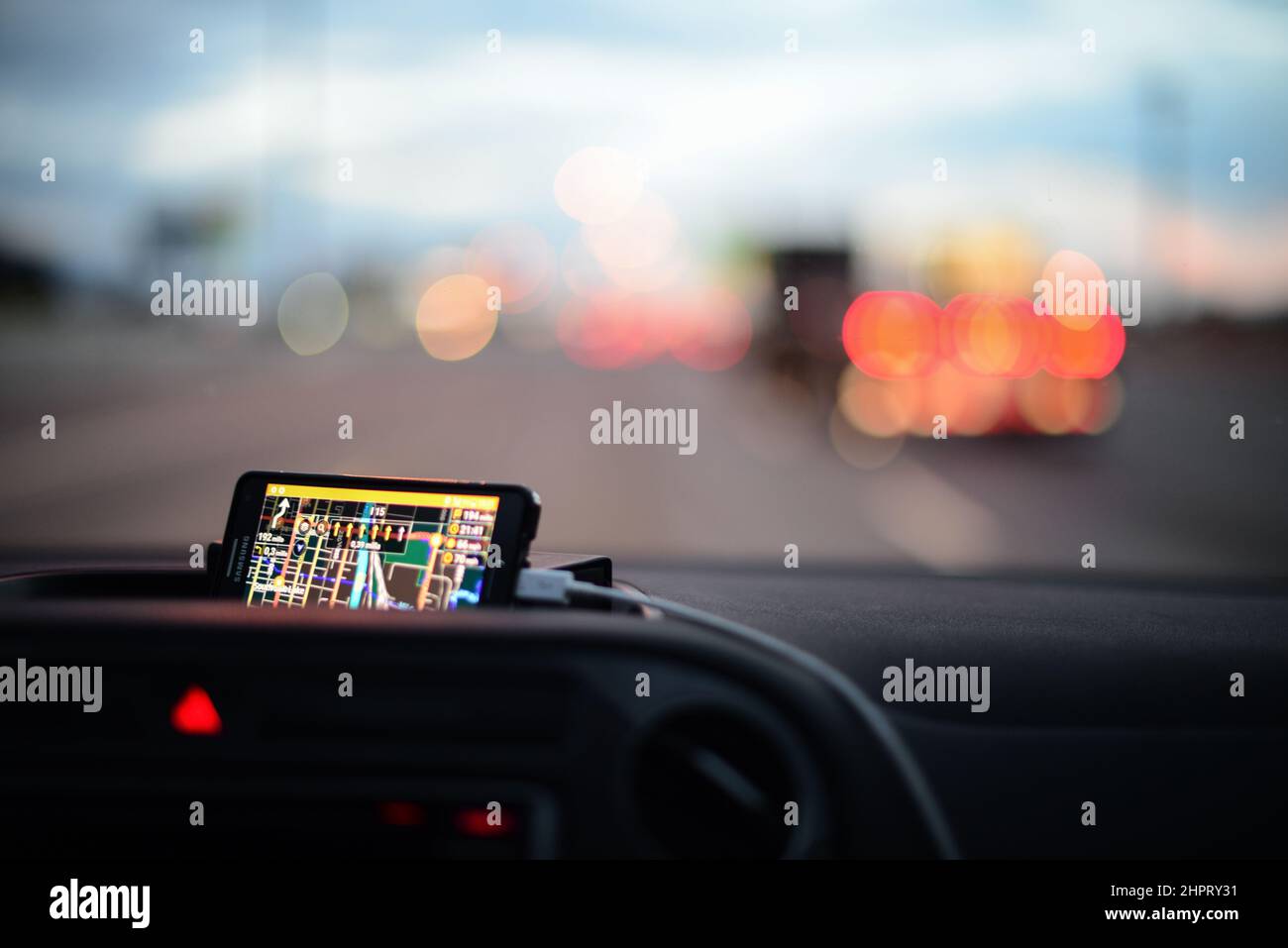 View of GPS and front window of car Stock Photo - Alamy