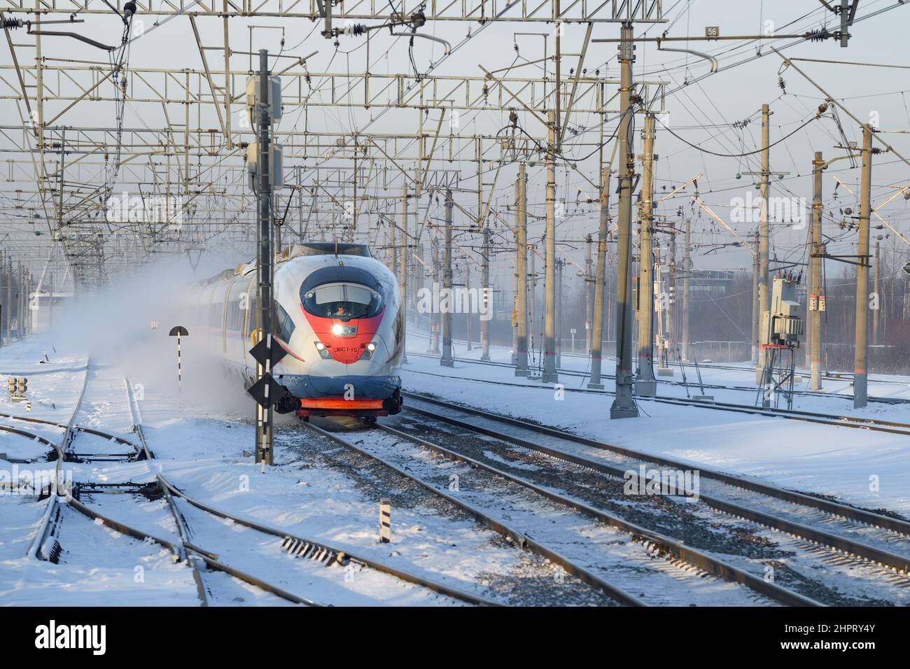 SAINT PETERSBURG, RUSSIA - DECEMBER 21, 2021: High-speed train EVS1-15 ...