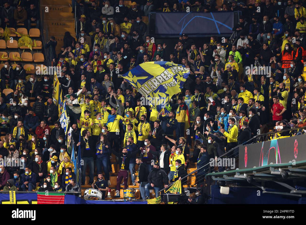 Villarreal, Spain, 22nd February 2022. Villarreal fans wave a giant ...