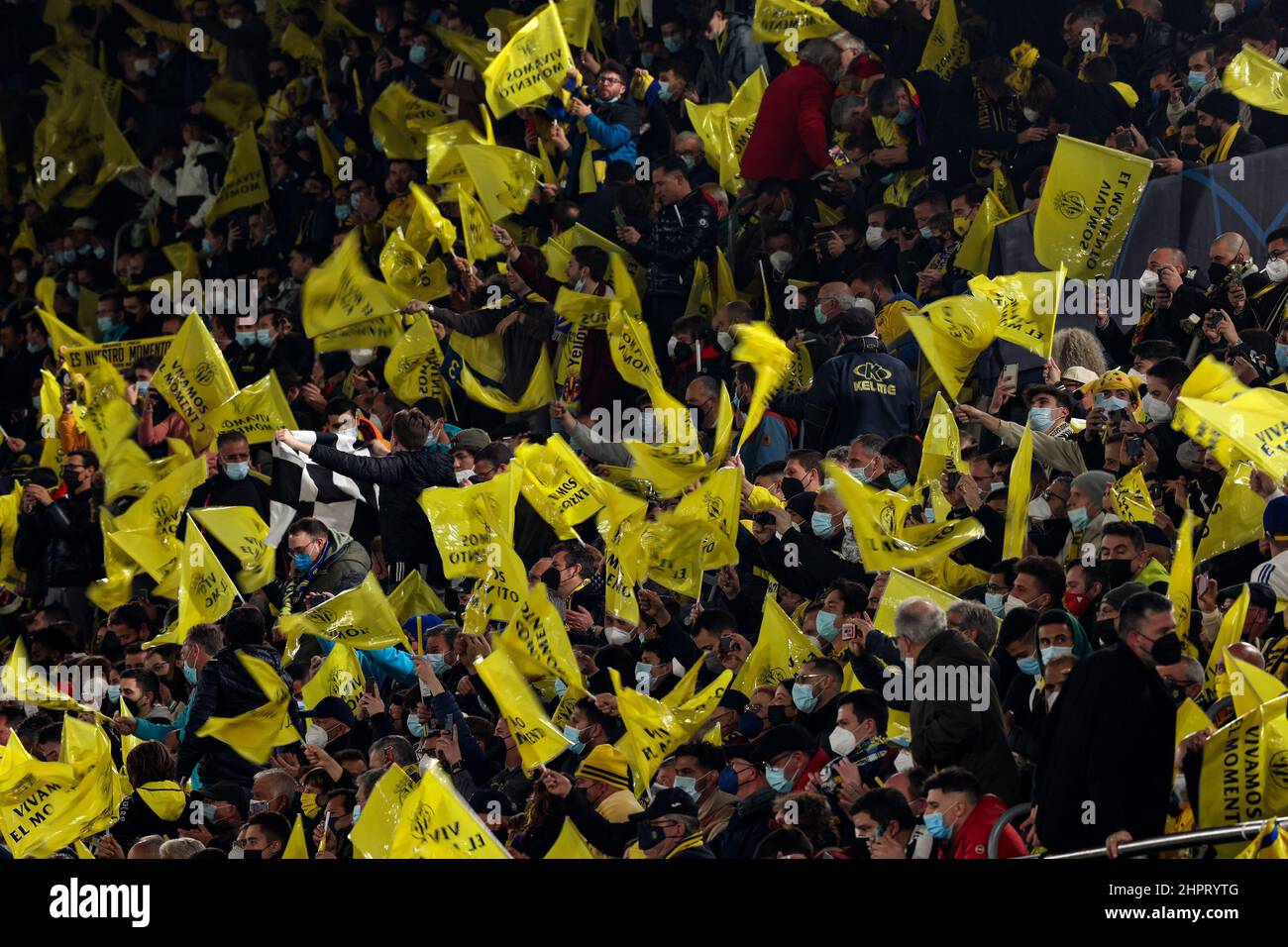 Villarreal, Spain, 22nd February 2022. Villarreal fans wave yellow ...