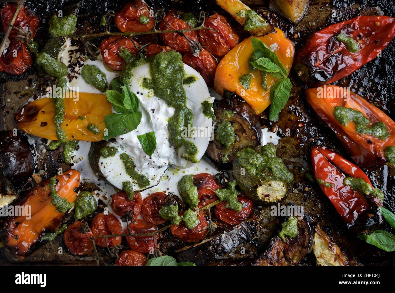 Burrata with roasted vegetables and mint pesto Photo Janerik Henriksson ...