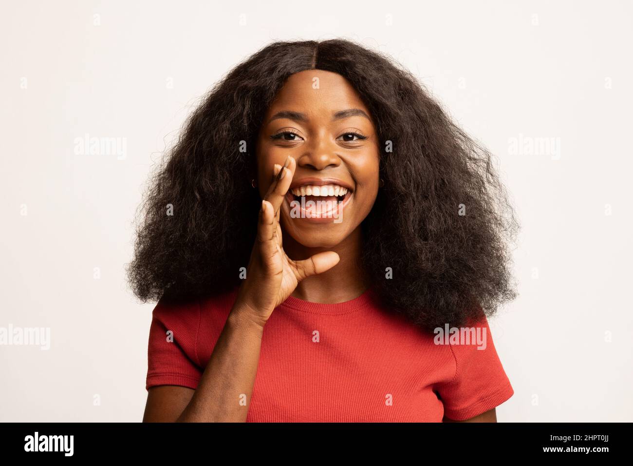 Hey! cheerful young lady hi-res stock photography and images - Alamy