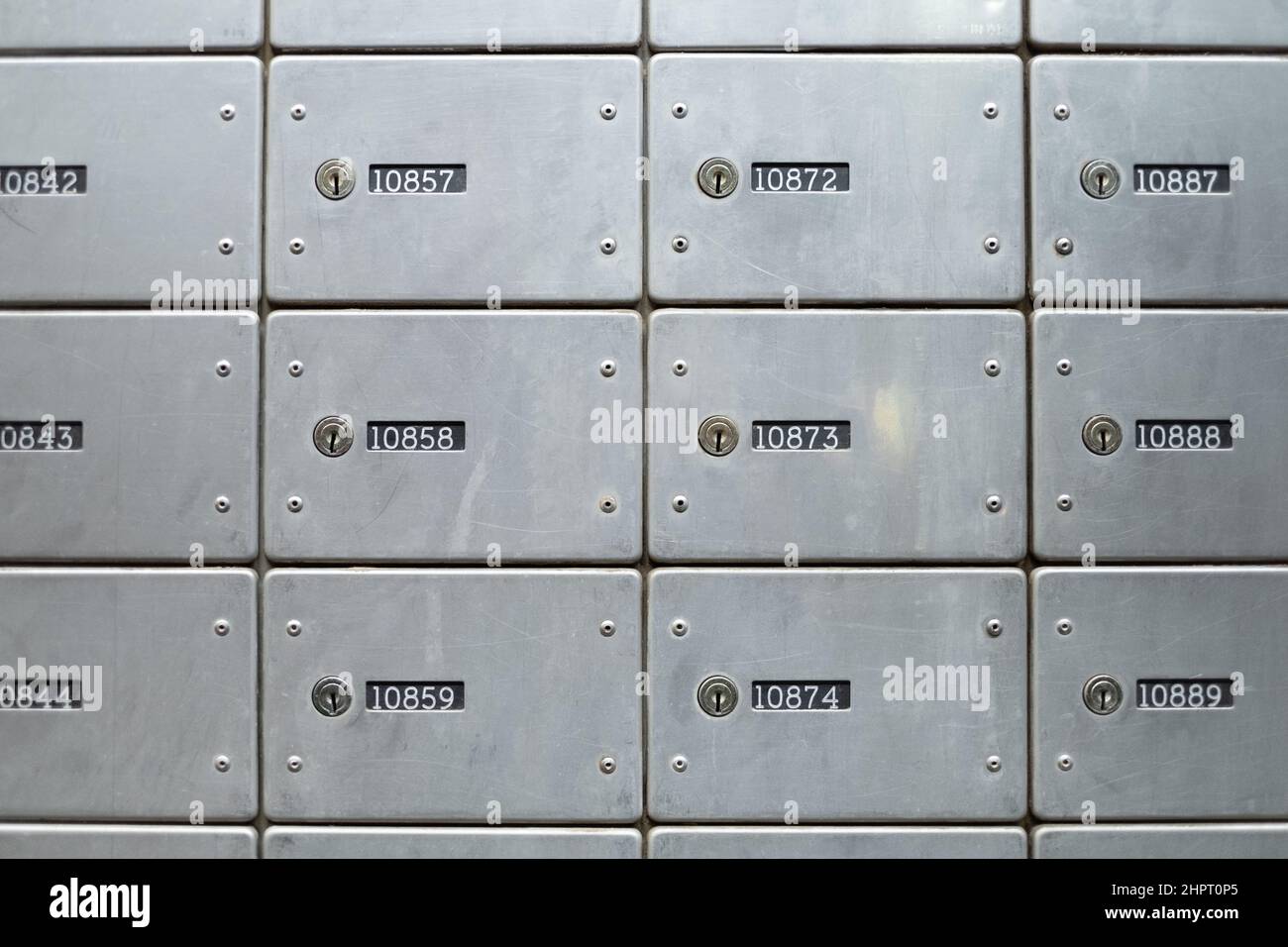 Locker rows mail boxes in the Israel Post Office. Private metal mailbox ...