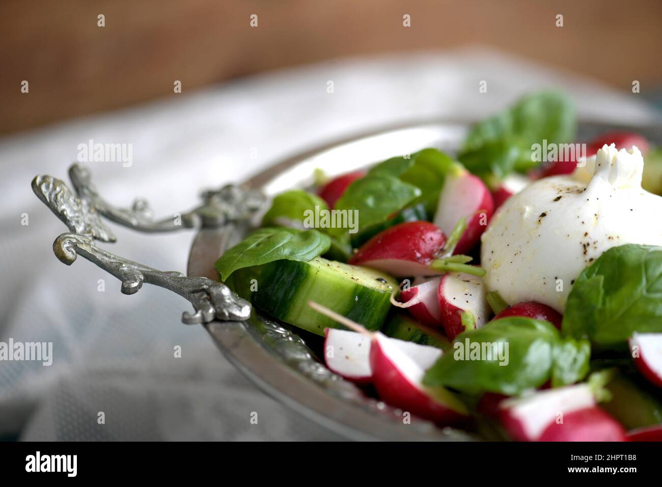 Burrata and radish salad with basil, lime and cucumber Photo Janerik ...