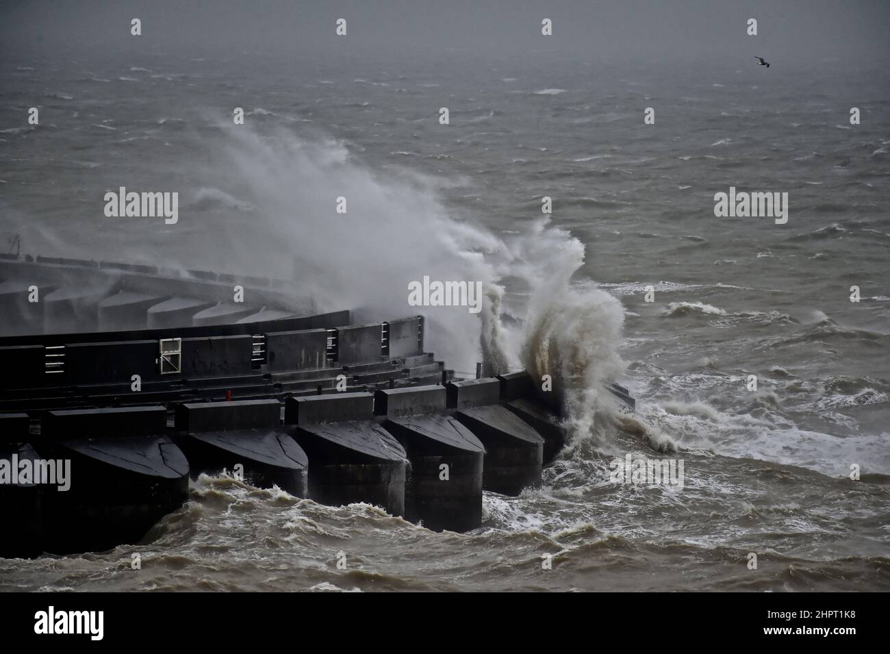 Storm Eunice hits Brighton Marina, East Sussex UK 2022 Stock Photo - Alamy