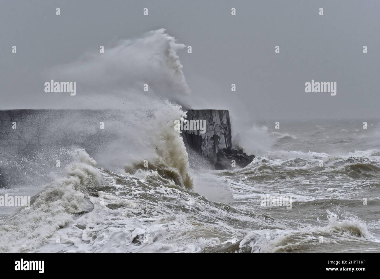 Storm Eunice hits Newhaven in East Sussex, UK 2022 Stock Photo - Alamy