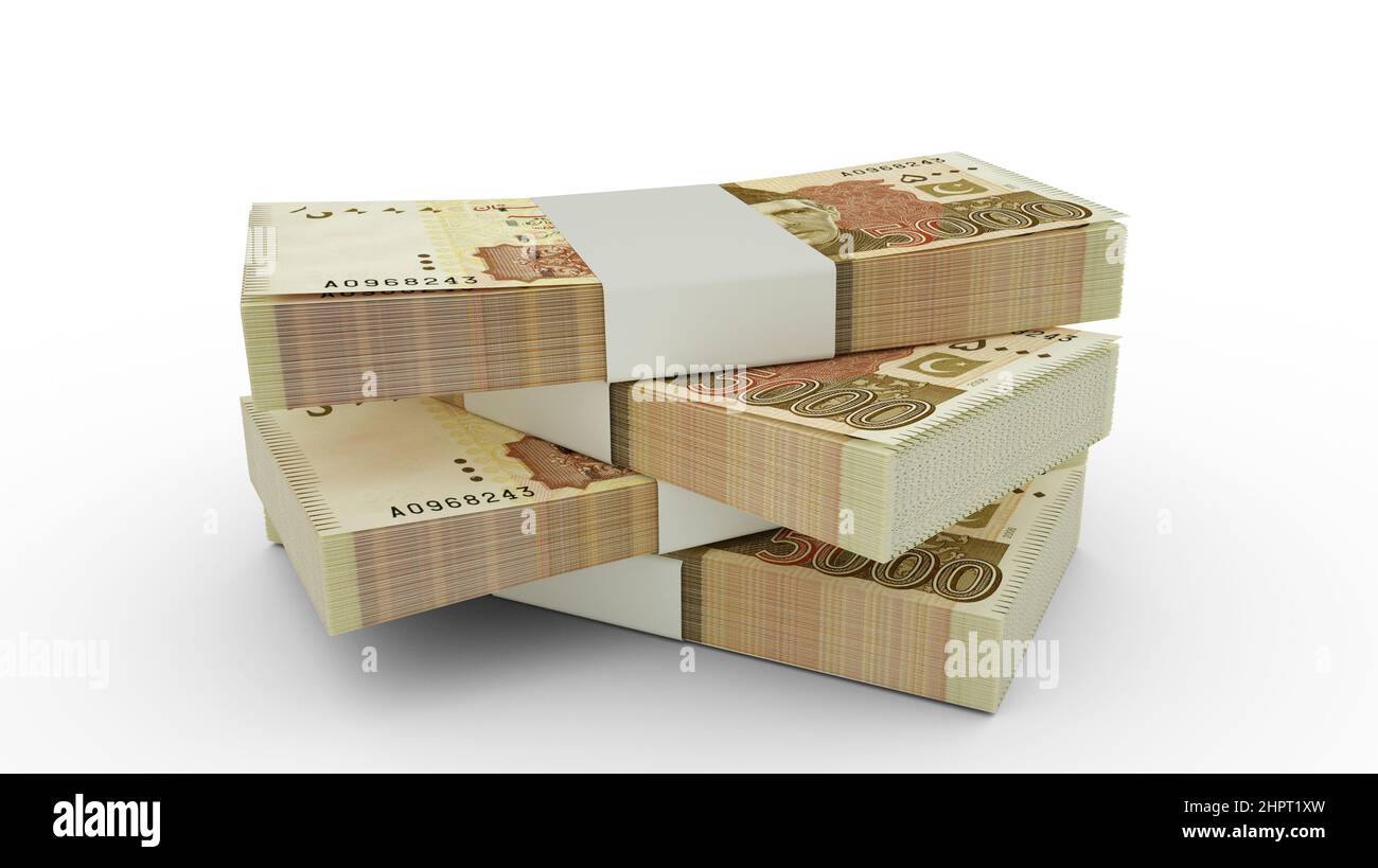 3d rendering of Stack of 5000 Pakistani rupee notes. Few bundles of ... 3d rendering of Stack of 5000 Pakistani rupee notes. Few bundles of ...