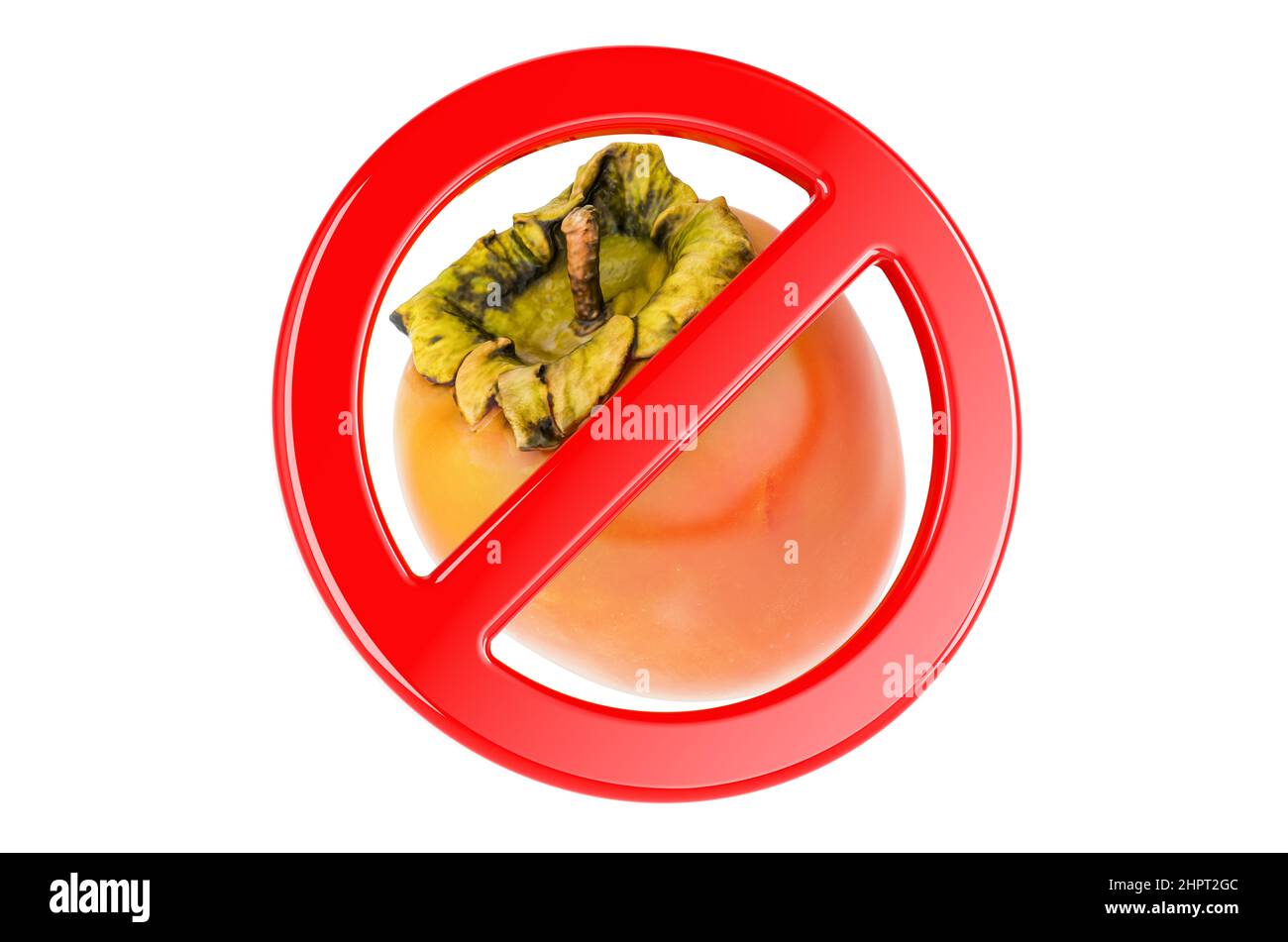 Persimmon with forbidden sign, 3D rendering isolated on white ...