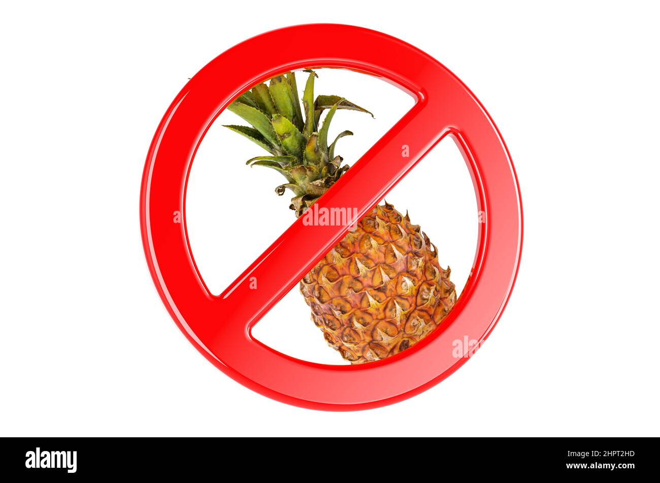 Pineapple with forbidden sign, 3D rendering isolated on white ...