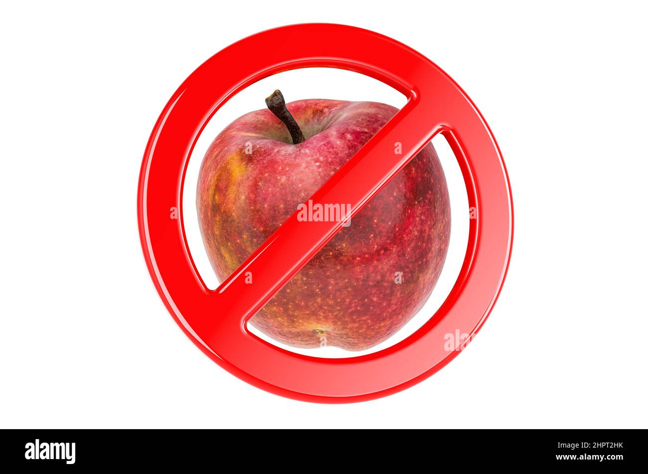Red apple with forbidden sign, 3D rendering isolated on white ...