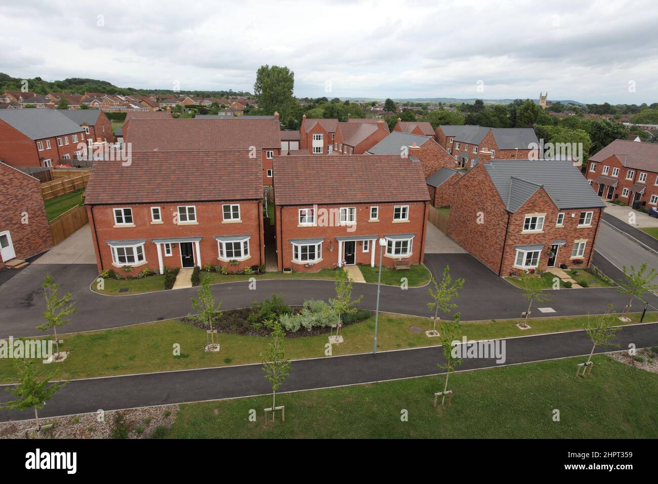 Elevated aerial view of new build houses housing, modern homes, housing ...