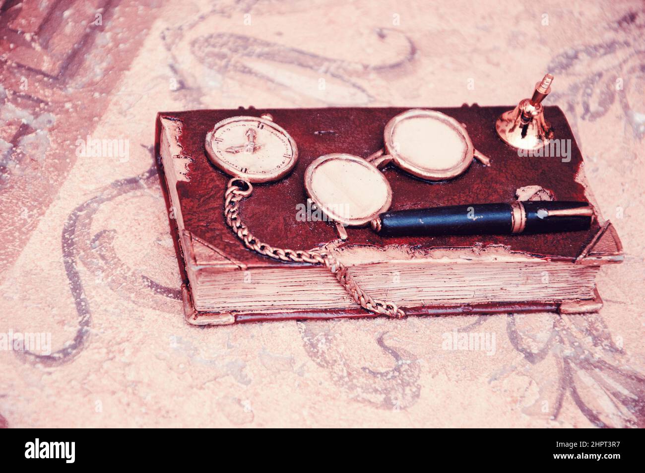 Old vintage diary book on marble table. Toned photo Stock Photo - Alamy