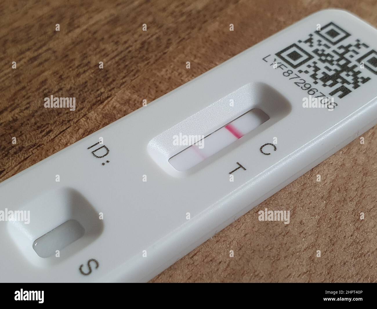 London, UK, 23 Feb 2022: A lateral flow test with a positive result ...