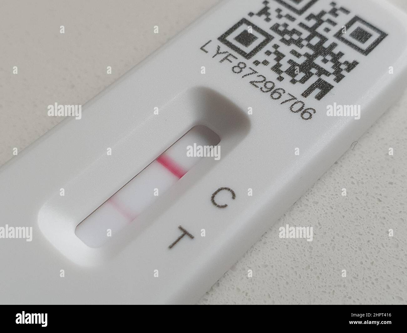 London, UK, 23 Feb 2022: A lateral flow test with a positive result ...