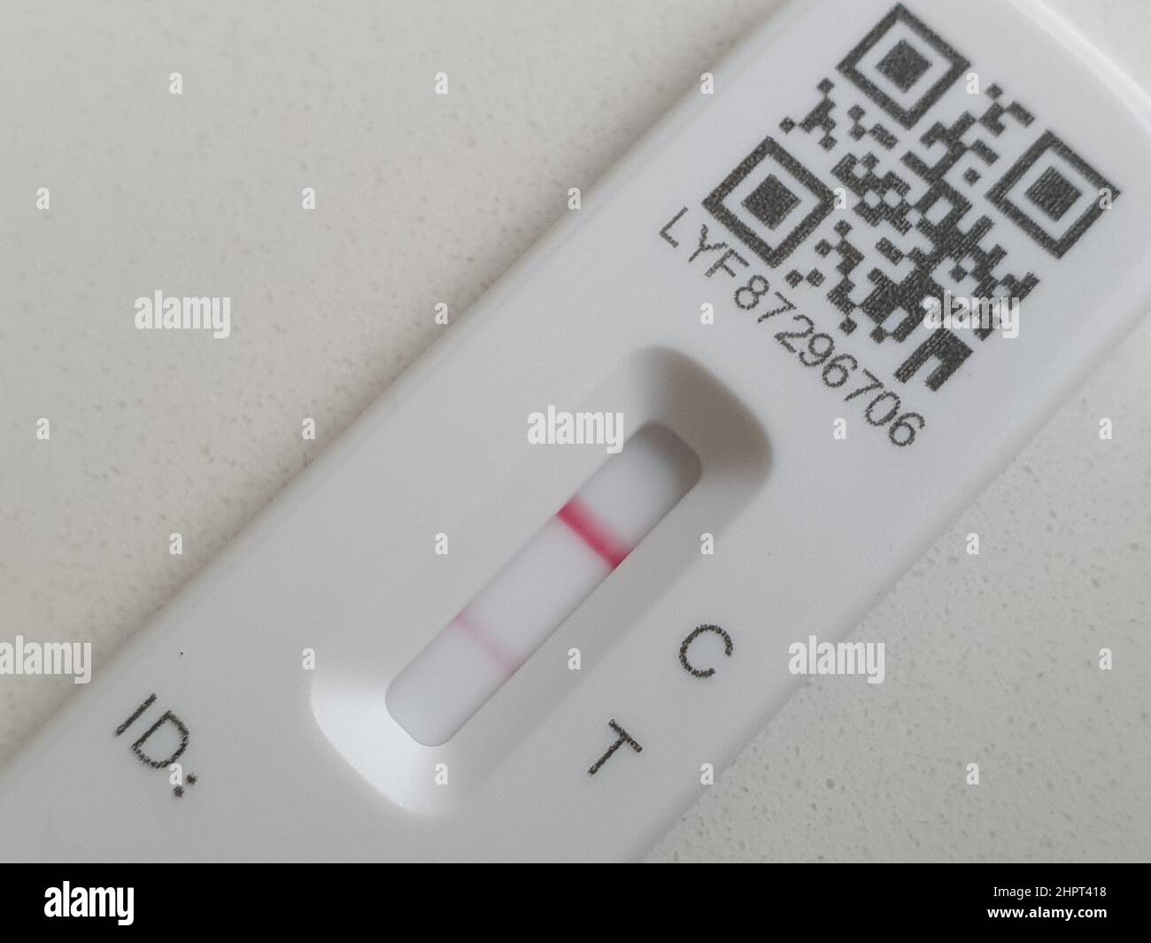 London, UK, 23 Feb 2022: A lateral flow test with a positive result ...