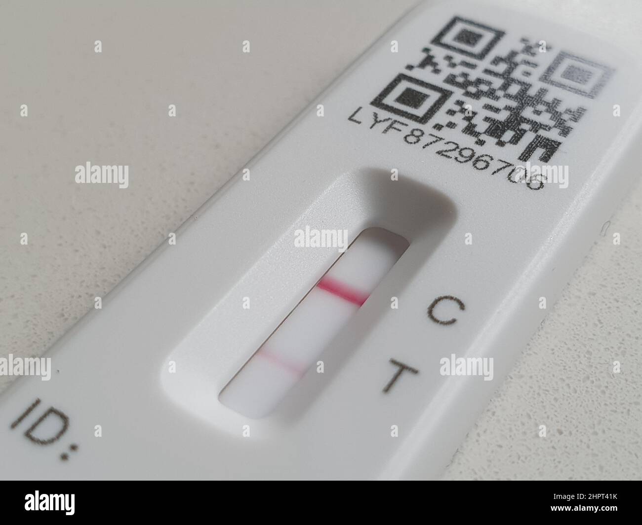 London, UK, 23 Feb 2022: A lateral flow test with a positive result ...