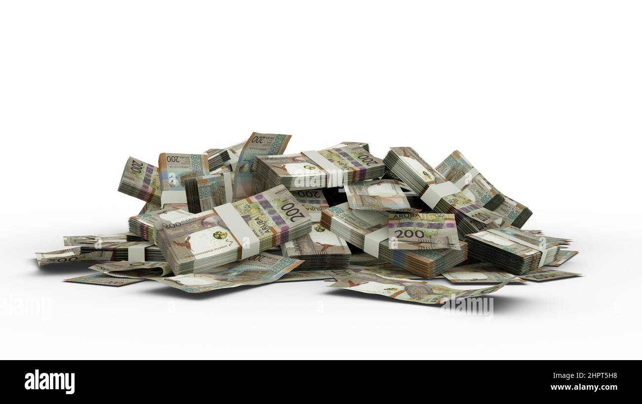 3D Stack of Aruban florin notes isolated on white background Stock ...
